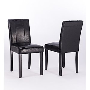 Dining Chairs Set of 2 Solid Wood Leatherette Parson Chairs(Black)