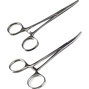 SURGICAL ONLINE Versatile Angling Tools with 2pc 5 Inch Fishing Forceps Set - Stainless Steel, Curved & Straight Hemostats, Serrated Jaws, Locking Mechanism, and Lightweight Design