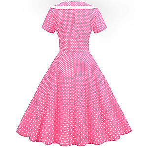 1950 Style Clothing for Women V Neck Short Sleeve Polk Dots Swing Audrey Hepburn Style Rockabilly Tea Party Garden Midi Dresses Vintage Dresses 1950s Cocktail Dress for Women Pink