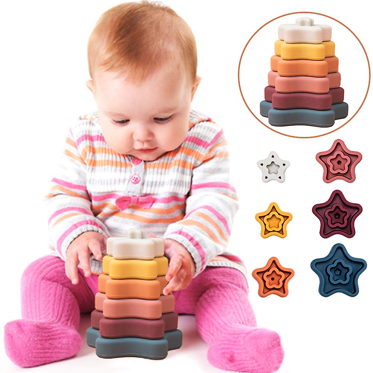 Promise Babe Silicone Stacking Toys Heart Shape Stacking Blocks Soft Baby Toy 6pcs Building Stacker