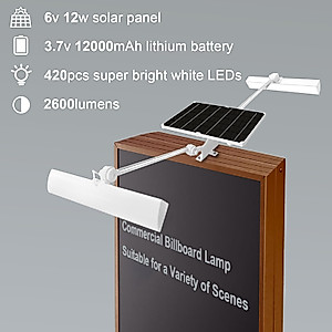 KARLIOBE Solar Billboard Lights Outdoor, 420 LEDs Super Bright Solar Powered Sign Light,IP65 Waterproof, 12000 mAh Commercial Sign Light for Real Estate Signs, Business, Advertisement (White)