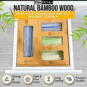 Elite Kitchen Premium High Quality 100% Real Bamboo Sandwich Bag Storage Organizer, Compatible With Gallon , Quart , Snack , & Sandwich Food Storage Bags, Holds Over 230 Plastic Baggies (EK0002)