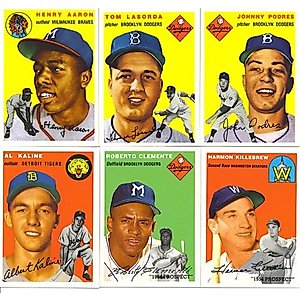 1994 Topps Archives 1954 Reprint Complete Mint Hand Collated 256 Card Set; It Was Never Issued in Factory Form. Loaded with Stars and Hall of Famers Including Jackie Robinson, Gil Hodges, Warren Spahn, Eddie Mathews, Pee Wee Reese, Yogi Berra, Phil Rizzut