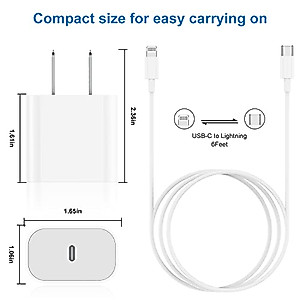 2 Pack iPhone 13 12 11 Fast Charger Block, Type C Fast Charging Charger Adapter with [Apple MFI Certified] USB C to Lightning Cable 6 ft Compatible with iPhone 14 13 12 11 Pro Max Mini…