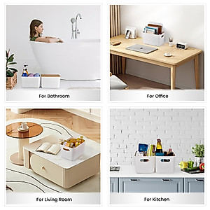 4 Packs Storage Bins with Bamboo Lids - Plastic Storage Containers with Lids Stackable Storage Box: Storage Baskets for Organizing Desktop Closet Playroom Classroom Office, White