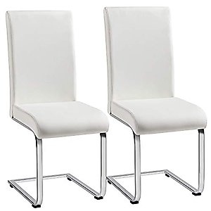 Yaheetech Dining Chairs High Back Leather Side Chairs Dining Living Room Chairs Upholstered Armless Chair with Metal Legs Home Kitchen Furniture Modern Set of 2, White