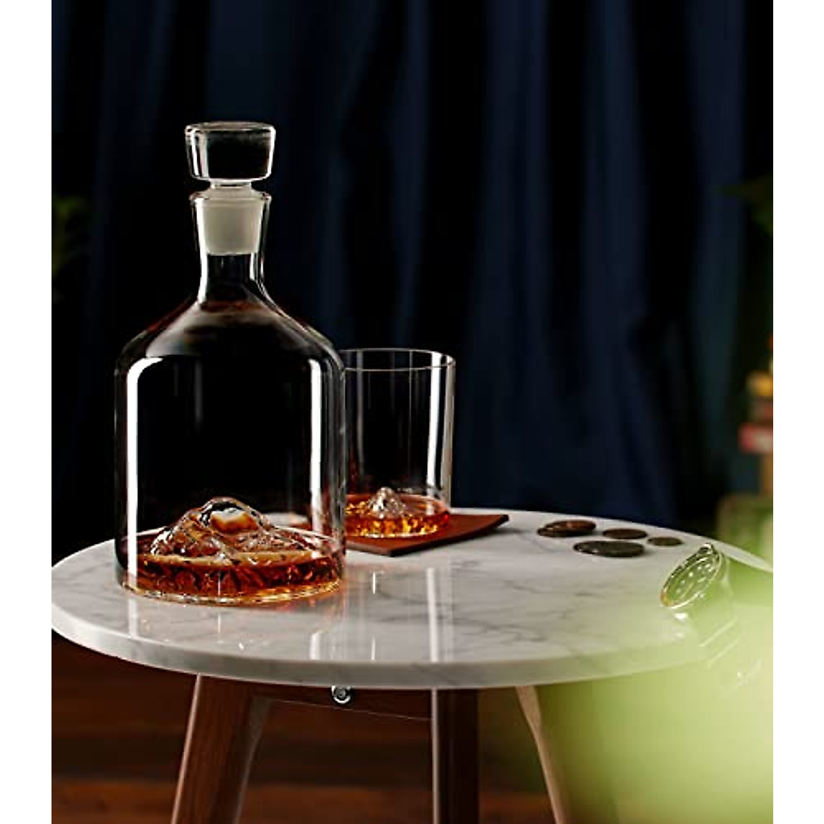 Whiskey Peaks Half Dome Decanter, 44 fl oz, Glassblown, Lead-Free Crystal with Stopper