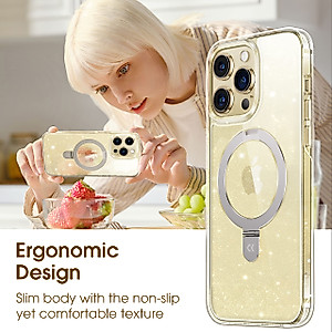 CASEKOO Genuine Official for iPhone 13 Pro Max Case with Magnetic Ring Stand [Compatible with MagSafe] [16FT Military-Grade Protection] Shockproof Twinkle Star Phone Grip Cover 6.7'', Sparkle Glitter