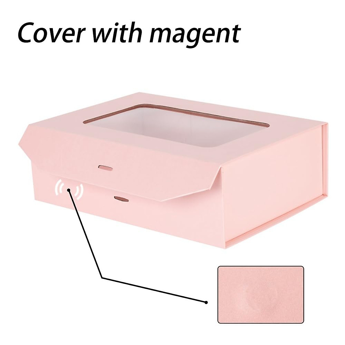 PLINJOY Pink Gift Box for Presents with Ribbon 10.8x7.5x3.5 Inches Clear Gift Box with Window Magnetic Closure Gift Boxes with Lids