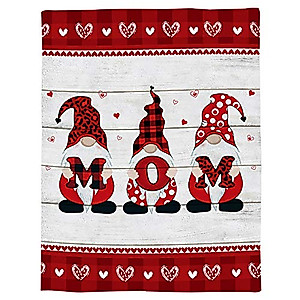 Flannel Fleece Throw Blanket Mother's Day Mom Heart Gnome 40x50 inches Reversible Soft Cozy Bed Blanket Red Check Wood Plank Microfiber Fluffy Lightweight Throw Blanket for Bed Couch Sofa Chair