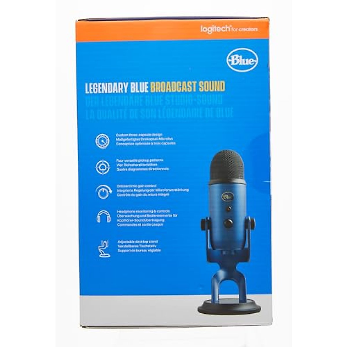 Logitech for Creators Blue Yeti USB Microphone for Gaming, Streaming, Podcasting, Twitch, YouTube, Discord, Recording for PC and Mac, 4 Polar Patterns, Studio Quality Sound, Plug & Play-Midnight Blue