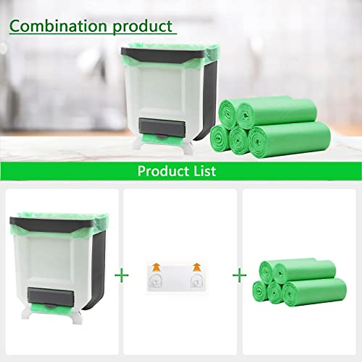 Hanging Trash Can and Dedicated Biodegradable Trash Bags 5 Rolls