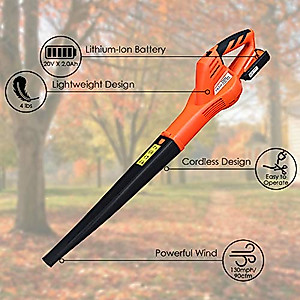 GYMAX Leaf Blower, 20V 2.0Ah Cordless Sweeper of Lightweight & Multi-Purpose Use with Ergonomic Grip, Handheld, 130 MPH 90 CFM, Blower Battery & Charger Included (Orange)