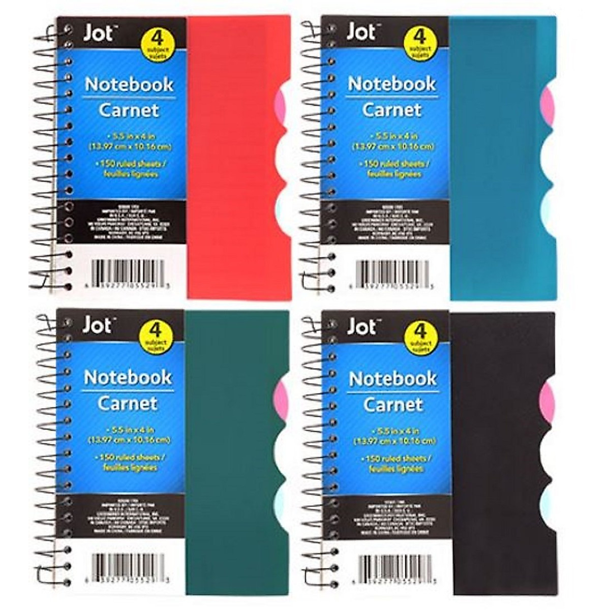 4-Subject Small Mini Spiral Notebooks with Plastic Covers, 4-ct Set