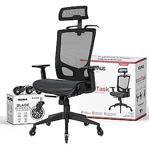 Nouhaus ErgoTASK – Ergonomic Task Chair, Computer Chair and Office Chair with Headrest. Rolling Swivel Chair with Rollerblade Wheels (Grey)