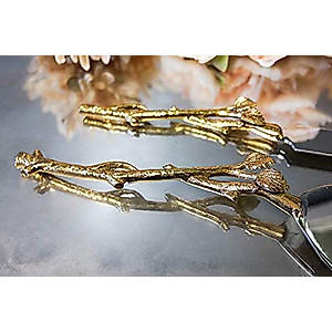 Le'raze 2 Piece Gold-leaf (twig) Cake Server Set. 1 Cake Knife and 1 Cake Server. Leaf Design 2 Tone Made of Stainless Steel and Brass. Ideal for Weddings, parties, Elegant Events