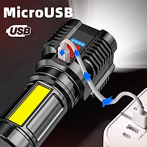 Five Explosion LED Flashlight Super Bright Rechargeable Camping Flashlight Table Lamp 4 Modes with COB Work Light, IPX6 Waterproof, Powerful Handheld Flash Light for Emergencies, Camping, Hiking