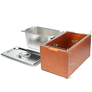 Kitchen Countertop Pine Wood Compost Bin, Stainless Steel Smell Proof Anti-Rust Insert with Lid and Pine Wood Box - 1.6 Gal (Brown)