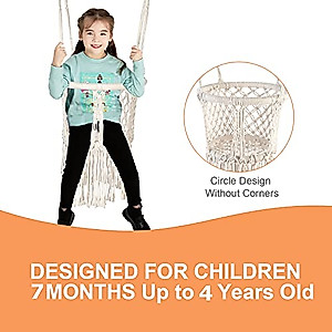 Macrame Baby Swing ,Boho Hanging Swing Seat ,Handmade Hammock Chair for Infant to Toddler,Children's Porch Swing for Indoor Outdoor Playroom Decor