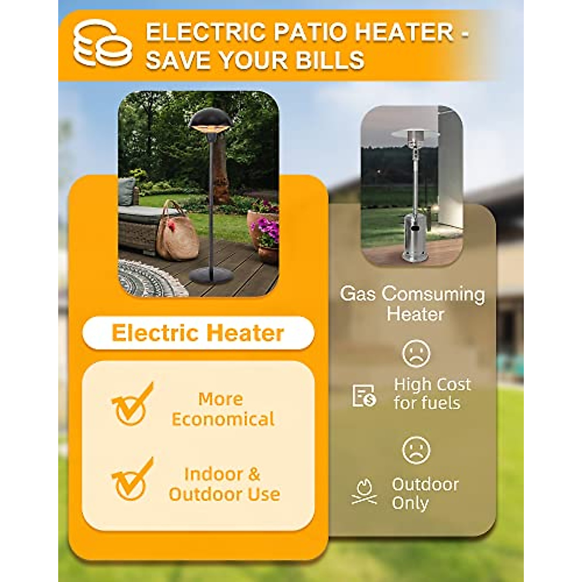 Star Patio Outdoor Heater, Outdoor Heater, 1500W Infrared Heater with Dome Shape and Hammered Bronze Finish, Adjustable Height Outdoor Heater, STP1566-B-S-N1