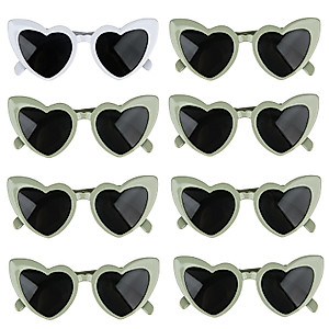 Clcnsusilk 8 Pairs Bachelorette Party Heart Shaped Sunglasses Party Decorations Bridesmaid Proposal Gifts for Women girls (8, White&Sage Green)