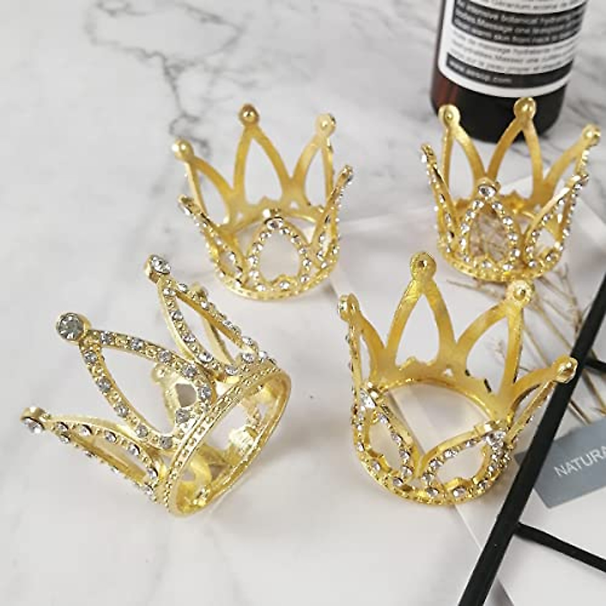 12 Pieces Crown Cake Toppers, Mini Queen Crown Cake Topper Princess Decorative Crown Crystal Tiara Cupcake Decoration for Lady Girl Wedding Birthday Bridal Baby Shower Party Supplies (Gold)