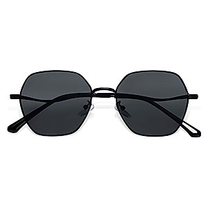 SOJOS Hexagon Square Polarized Sunglasses for Women Men Retro Gold Rim Wire Frame Polygon Shades SJ1101, Black Frame/Grey Lens