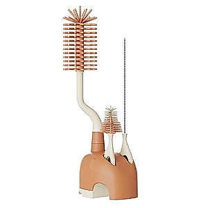 ePiiChua Silicone Bottle Brush Set with Stand, 360° Rotating Silicone Bottle Cleaning Brush Cleaner Set, Long Handle 3 in 1 Multipurpose Silicone Baby Bottle Gap Cap Cleaner Brush (Orange)
