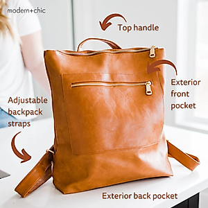 modern+chic Reese Trendy Backpack, Women's Vegan Leather Spacious Travel Bag, 12" W x 15" H or 15" W x 17" H