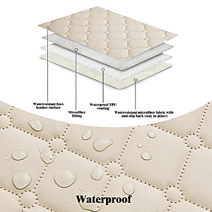 Ameritex Waterproof Dog Couch Cover Faux Leather with Anti-Slip Back New Pattern Pet Bed Cover Furniture Couch Sofa Car Seat Cover for Puppy Kids Cream