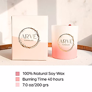 ARVE Love Candle, Scent: Pink Champagne, 7.0 oz 100% Soy Wax, Glass Container, Rose Quartz Crystal & Pink Flowers. Aromatherapy, Meditation. Healing Gift attracts Positive Energy, Love Manifestation