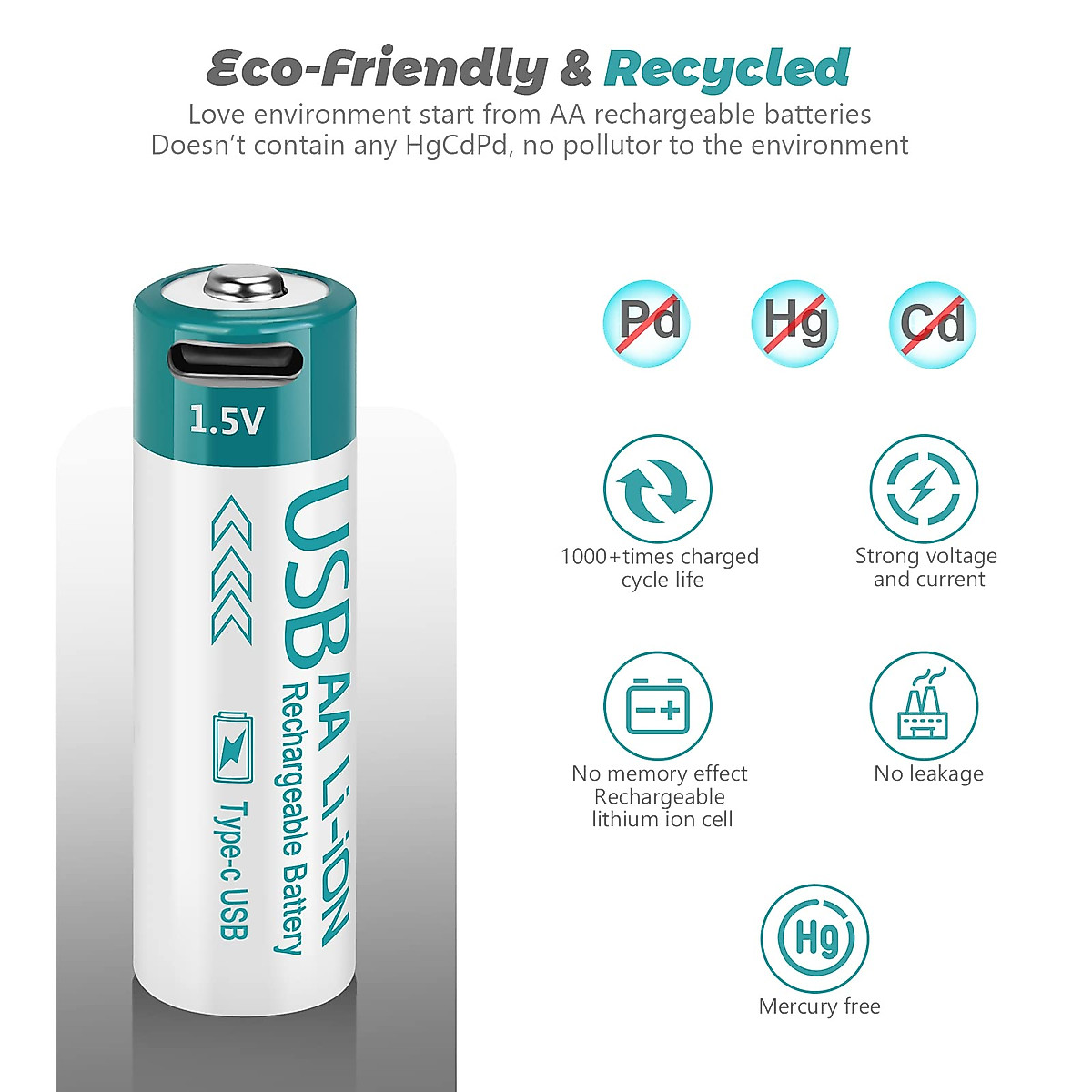 winbasic 10 Pack USB Rechargeable 1.5V Lithium Batteries AA Size,Long-Lasting Double A Battery 2600mWh for Household Office Devices, Blink Batteries