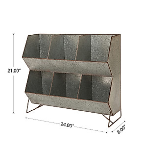 Glitzhome Rustic Metal Galvanized Organizer with 6 Cube, Farmhouse Standing Storage Shelf with 6 Bins, Stand Shelf with Compartment for Home Decoration