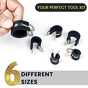 Brexxty 52 PCS Cable Clamps Assortment kit—304 Stainless Steel Wire Clamps of 6 Sizes—1/4" 5/16" 3/8" 1/2" 5/8" 3/4"—To Bundle, Clamp, & Protect Wires, Pipes, & Cables