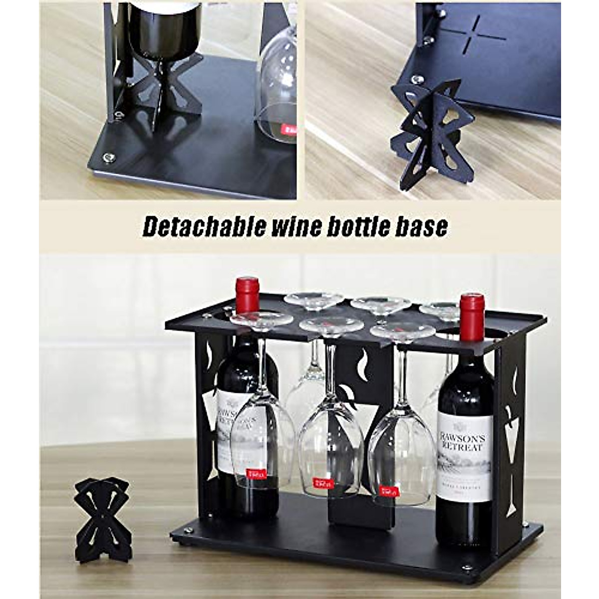 PIBM Stylish Simplicity Wine Shelf Freestanding 2 Bottles of Wine Display Stand, Countertop 6 Wine Glass Hangers