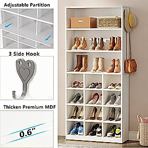 Tribesigns Shoe Cabinet, 24 Pair Freestanding Shoe Rack Storage Organizer with Side Hooks, Modern Shoe Storage Cabinet with Shelves for Hallway Bedroom Closet Entryway (2PCS)