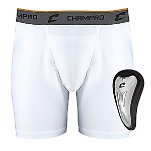 CHAMPRO Standard Compression Boxer Shorts with Athletic Cup, White, Adult Large