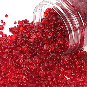 Reflective Tempered High Luster Fire Glass, Fire Pit Glass Gravel,Fire Glass Rocks Pebbles,Glass Beads Gems for Fish Tank Aquarium Garden Flower Pot Decoration 3-6mm 525g/18.51oz (Red)