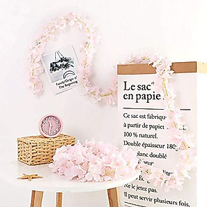 Homcomoda 4PC Artificial Silk Hydrangea Flower Hanging Wisteria Cattleya Vine Garland Each 200 Flower Spray Arrangements for Wedding Wreath Home Garden Party Decor (Light Pink)