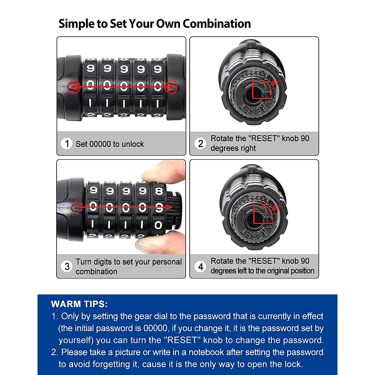NDakter Bike Lock, 5-Digit Resettable Combination Bike Cable Locks, 4ft Long/0.472Inch Diamete High Security Anti Theft E-Scooter Lock with Mount for Bikes,Bicycles, E-Bike,Electric, Kids Scooter