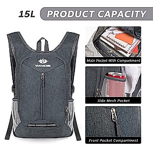 Prpeko 15L Small Lightweight Hiking Backpack ，Hiking Daypack Women,Foldable Hiking Backpack with A Water Bottle Holder.