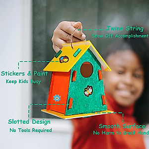 ILHSTY 6 Pack Large DIY Bird Houses Kits for Kids, Kids Crafts Wood Houses for Crafts Class Parties, DIY Crafts and Art Birdhouse Kits for Children to Build & Paint (6)