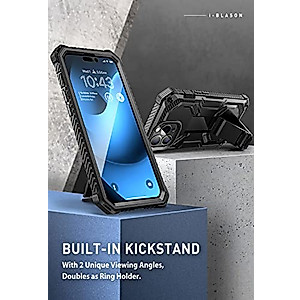 i-Blason Armorbox Designed for iPhone 14 Pro Max Case 6.7'', Full-Body Rugged Kickstand Holster Protective Bumper Case with Built-in Screen Protector (Black)