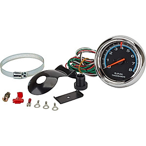 3-1/2" Chrome Electric Tachometer Kit 8K RPM - Perfect for Hot Rods, Comprehensive On-Dash/Under-Dash/Steering Column Installation, Steel Mounting Bracket, Hardware & Electrical Connectors Included