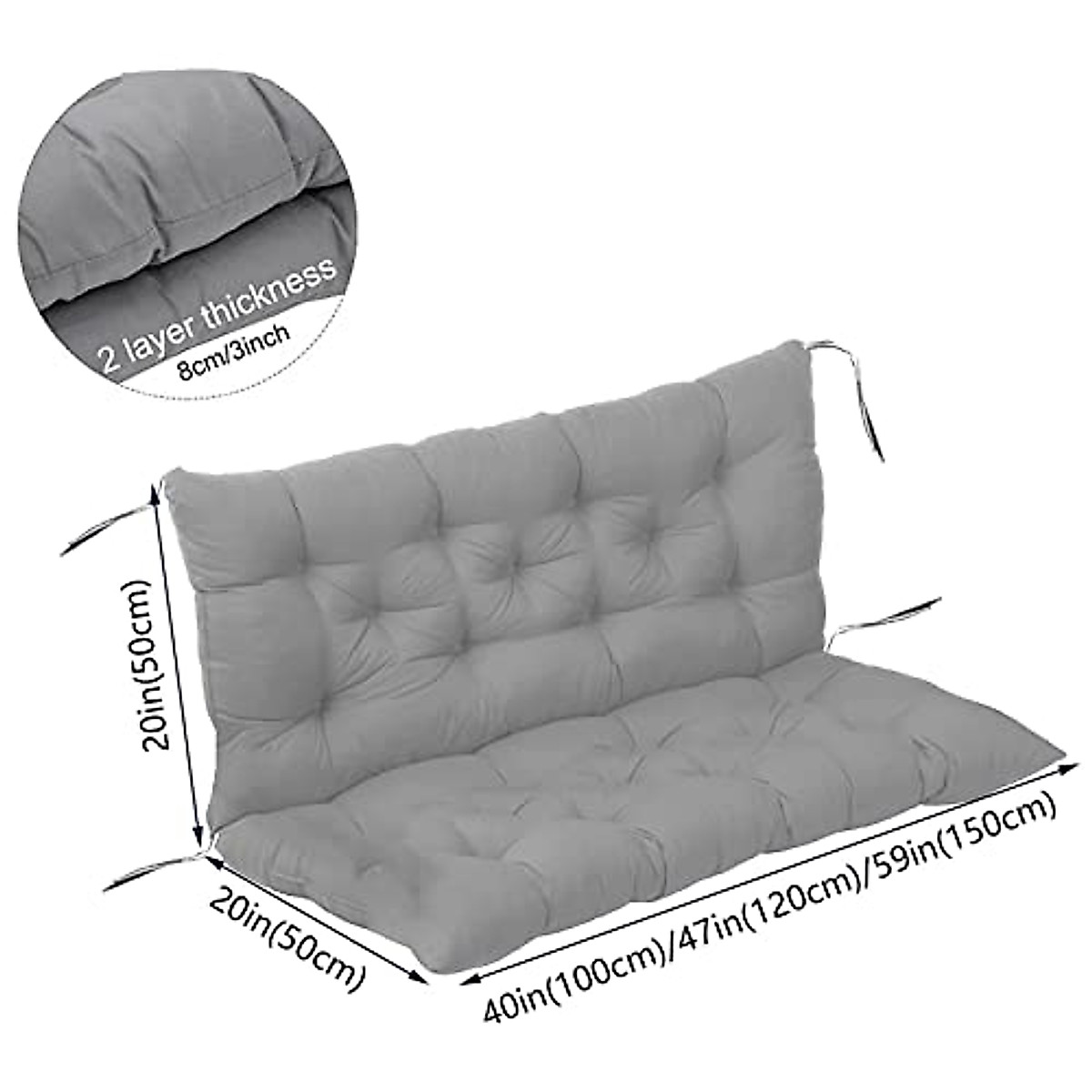 AvgnLxqe Swing Replacement Cushions 2-3 Seater Patio Swing Cushion with Backrest Waterproof Bench Cushion Loveseat Thick Garden Seat Cushion for Outdoor Patio Backyard Furniture (White 39.3x39.3in)