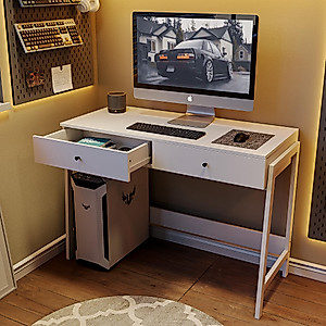 JOINHOM Home Office Desk with Drawers, Small Spaces Writing Desk with Storage for badroom, Work Desk for Home Office, Home Table, White