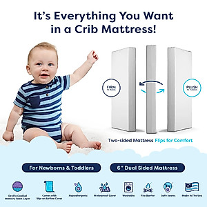 Moonlight Slumber Luxury Dreamer Crib Mattress - Dual-Sided, 2-Stage Baby and Toddler Mattress with Cool Memory Foam Layer and Breathable Mattress Cover - Hypoallergenic and Waterproof - 52"x27.5"x6"