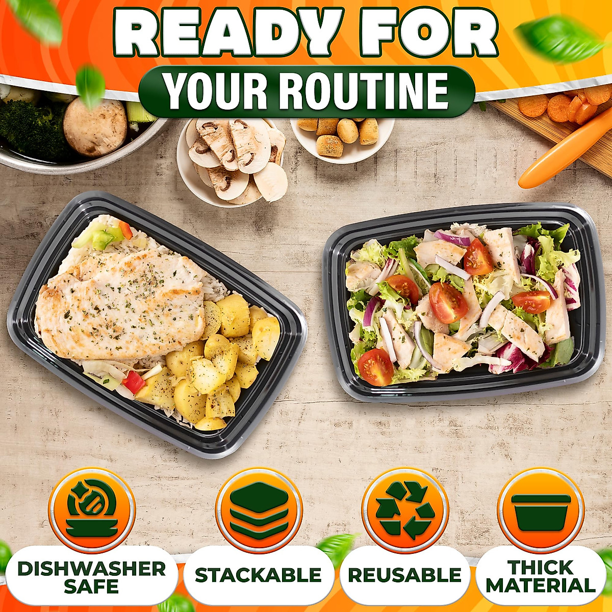 New Century, 50-Pack [32 oz] 1-Compartment Food Container - Rectangular Meal Prep Bento with Lid - Portable Lunch Box - Stackable - BPA Free - Freezer/Microwave/Dishwasher Safe - Reusable Storage