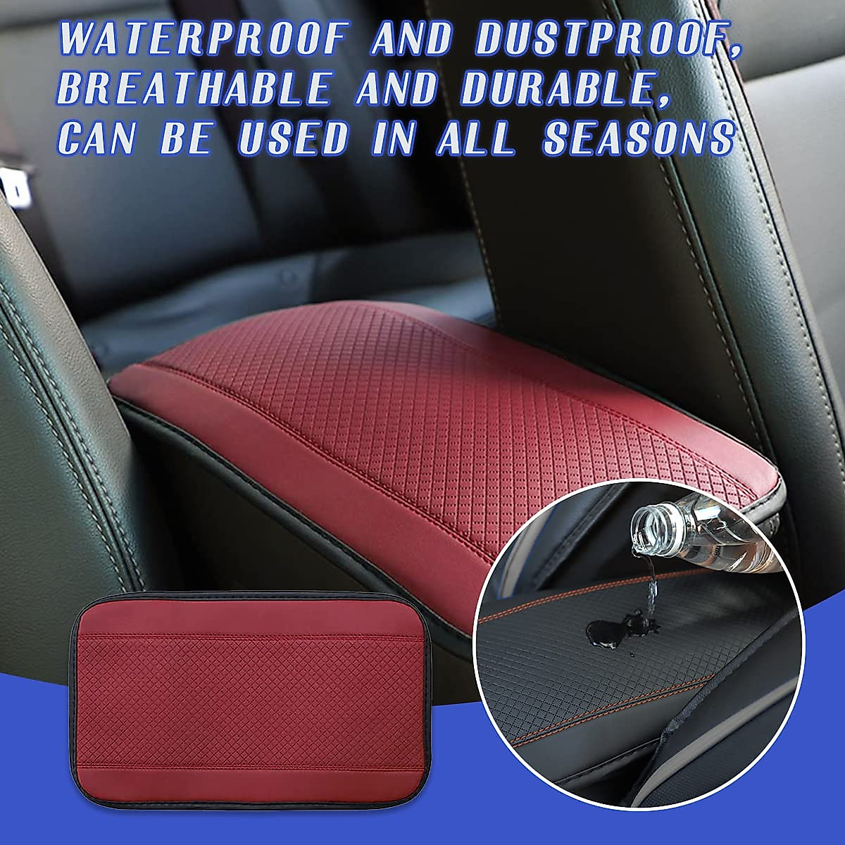 Ziciner Leather Car Center Console Armrest Pad, PU Waterproof Auto Seat Box Cover Protector, Hand Rest Cushion Protection Pad, Vehicles Interior Accessories Universal for Car,SUV (Wine Red)