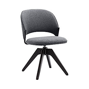 PSNL Mid-Century Modern Swivel Accent Chair Comfortable Home Office Computer Desk Chair No Wheels for Living Room with Breathable Fabric Upholstered Wood Legs (Armless, Dark Grey)